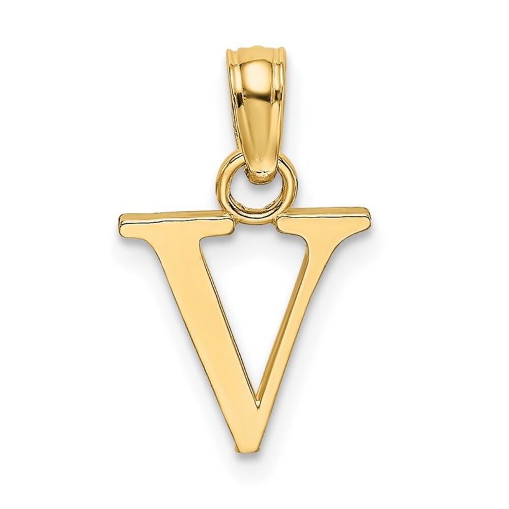 14k Yellow Gold Polished Block Letter V Initial Penda… - Gem